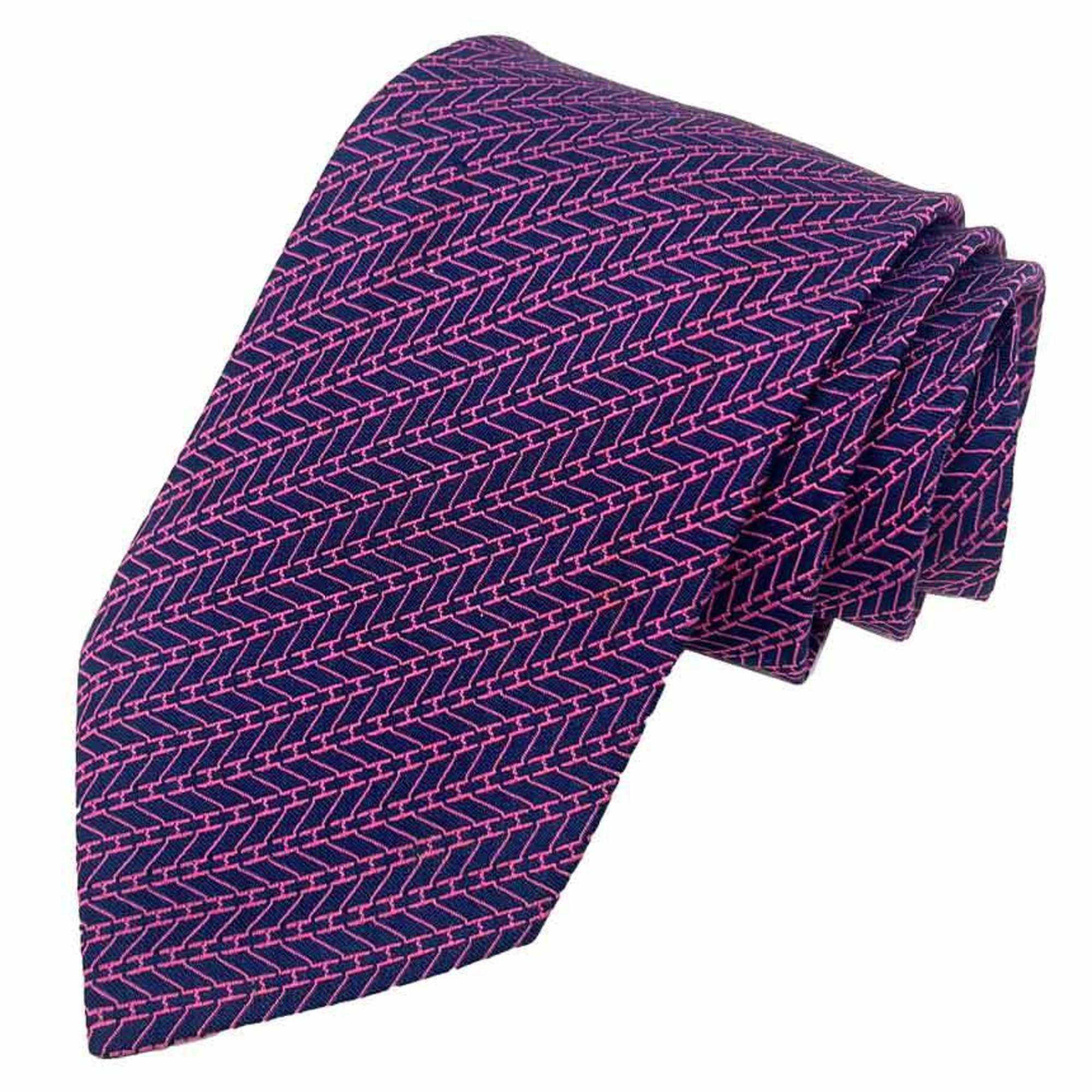 Hermes Hermes tie H pattern 100% silk navy x pink men's | Grailed