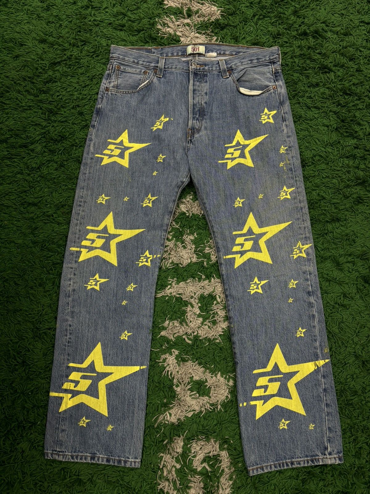 Spider Worldwide Sp5der blue yellow jeans 38 | Grailed