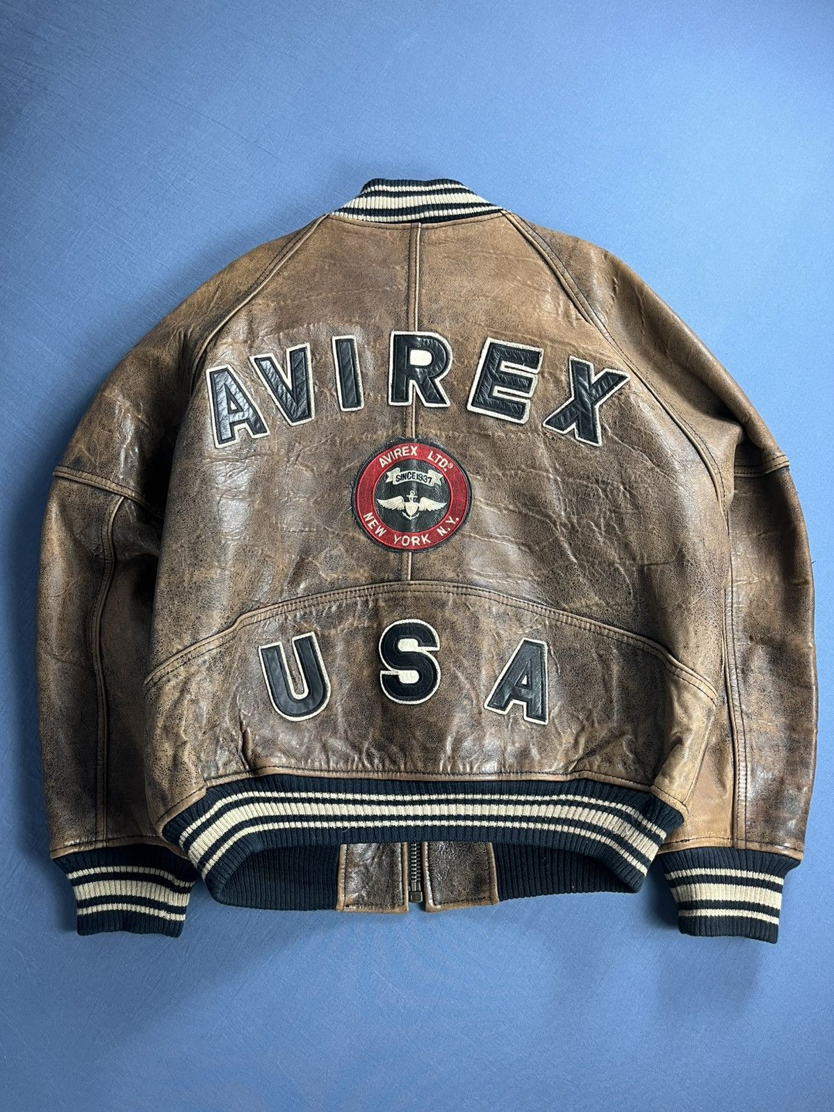 Avirex Vintage AVIREX brown leather jacket | Grailed