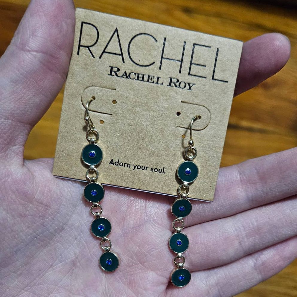 Other Rachel Roy Gold-Tone Pave Colored Disk Linear Drop Earrings | Grailed