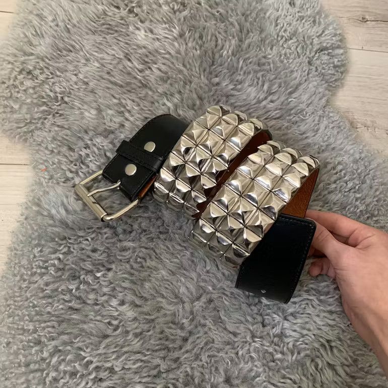 Vintage Funky Punk Steel Leather Studded Belt | Grailed