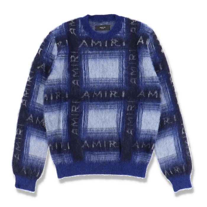 Amiri Blue Brushed Mohair Blend Logo Sweater | Grailed