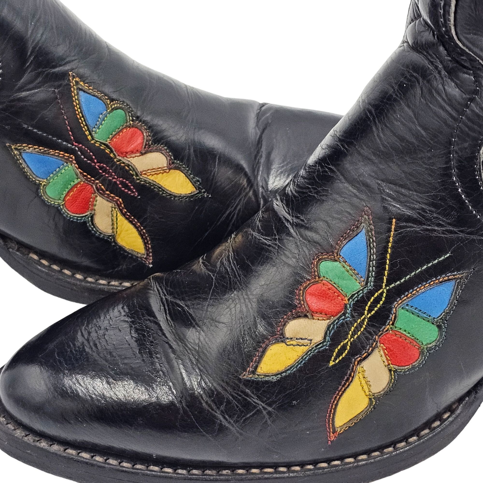 Other Vintage 1980s CUTTER BILL Tall Cowgirl Boot 6B Black Rainbow ...