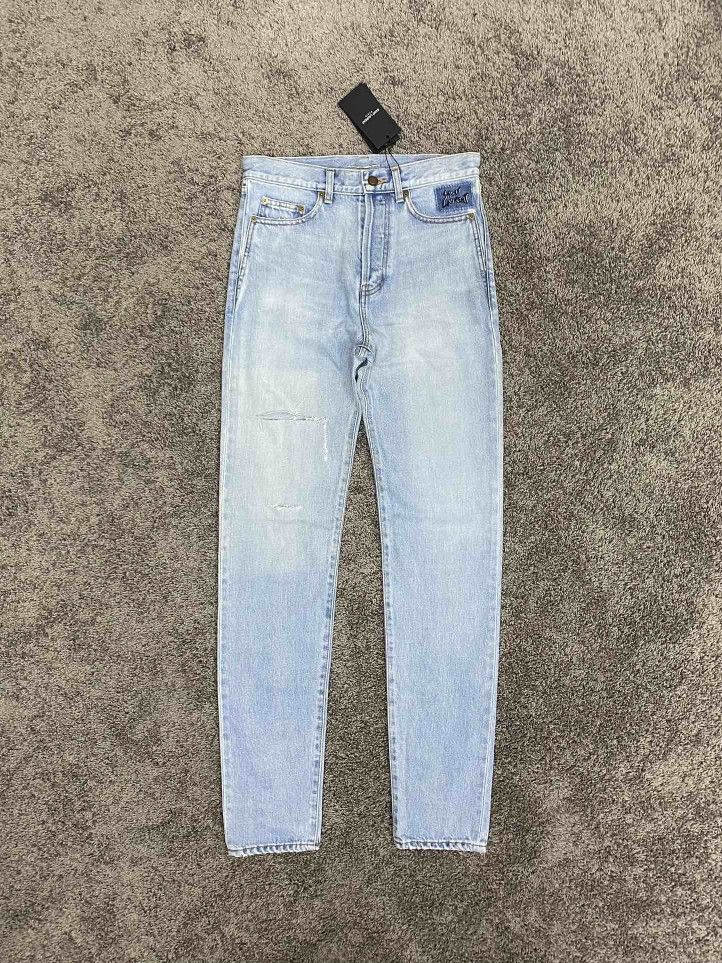 Saint Laurent Paris Saint Laurent Logo Patch Distressed Denim Jeans ...