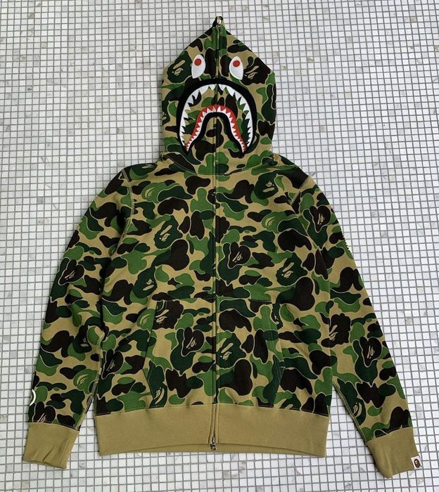 Bape A BATHING APE BAPE PONR ABC CAMO SHARK FULL ZIP HOODIE GREEN | Grailed