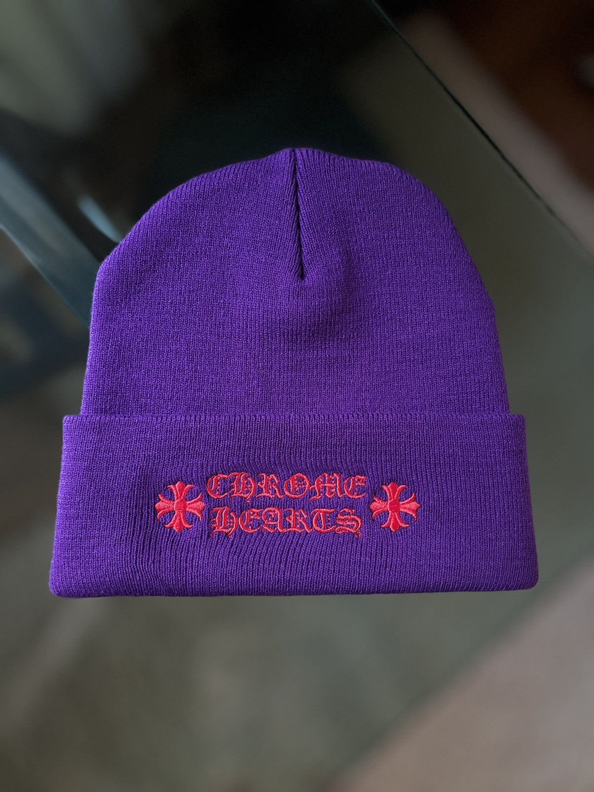 Chrome Hearts EXCLUSIVE PURPLE LOGO BEANIE | Grailed