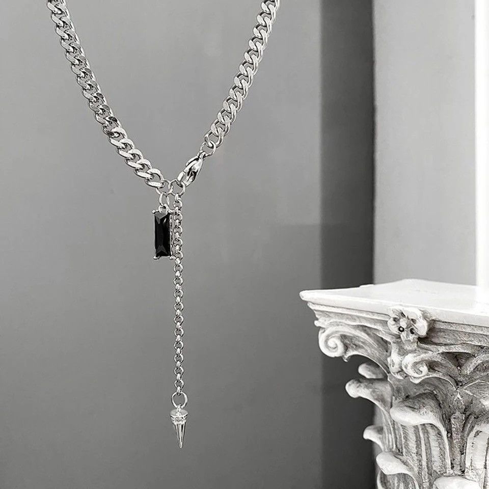 Cuban Link Chain Trend Conical Black Crystal Pendant Necklace | Grailed
