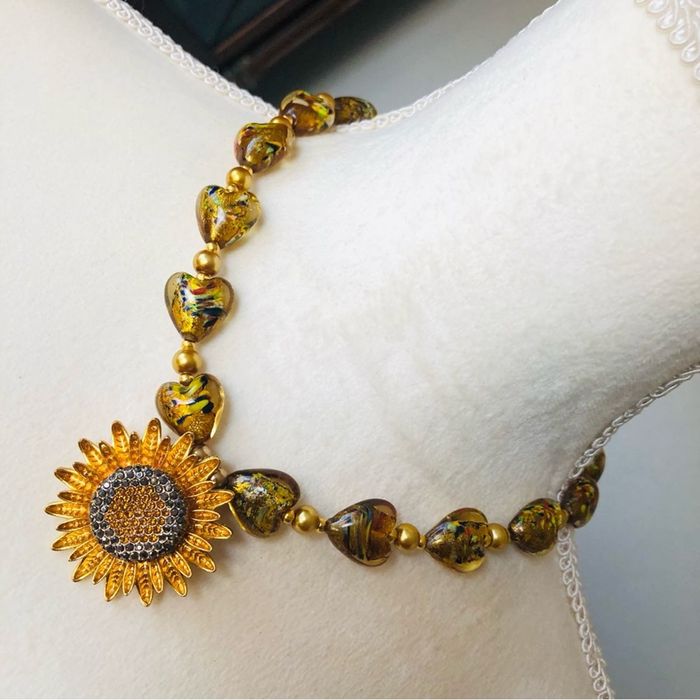 Handmade Handcrafted repurpose crystal sunflower Pearl necklace | Grailed