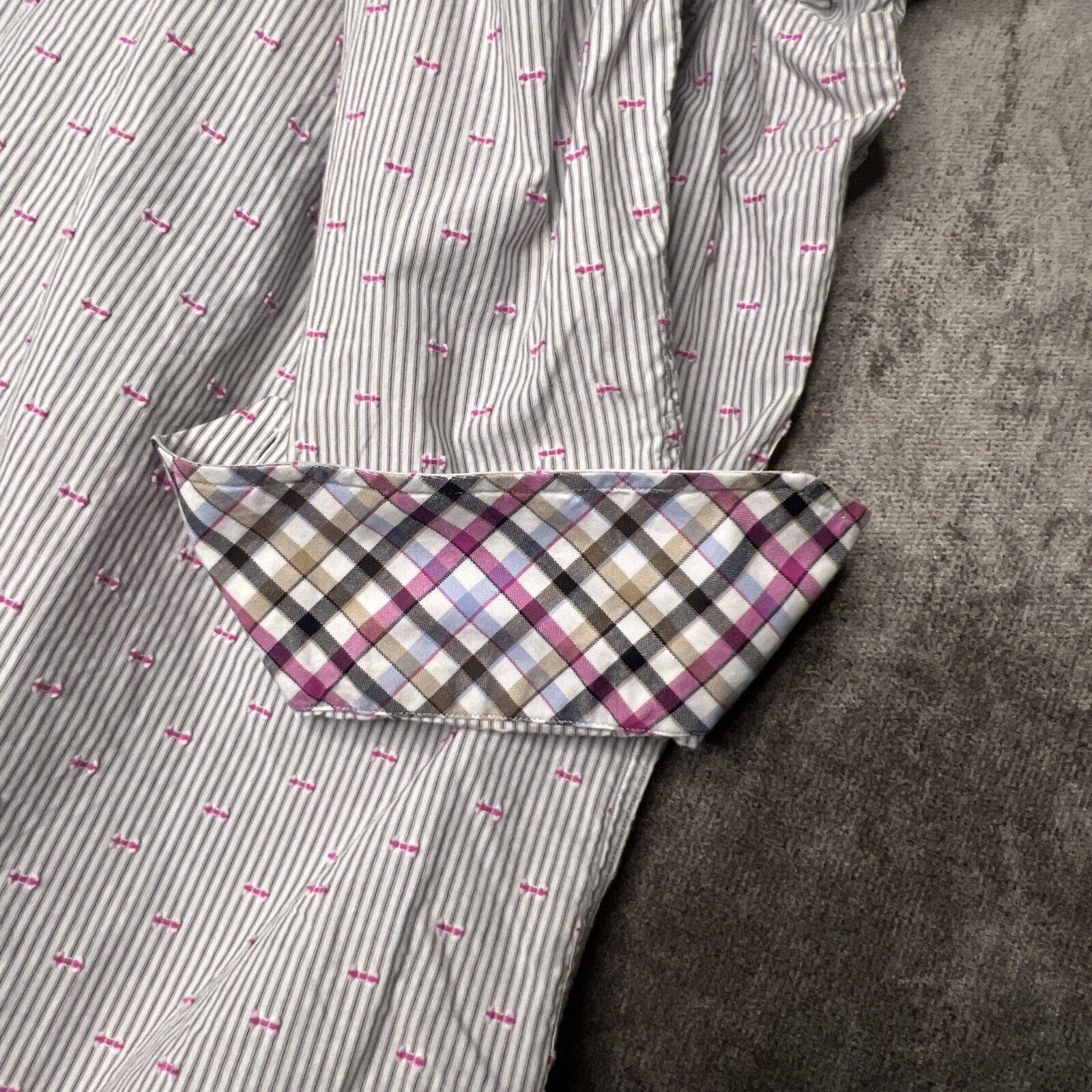 Thomas Dean Thomas Dean XL White Striped Pink Polka Line Cotton LS Shirt | Grailed