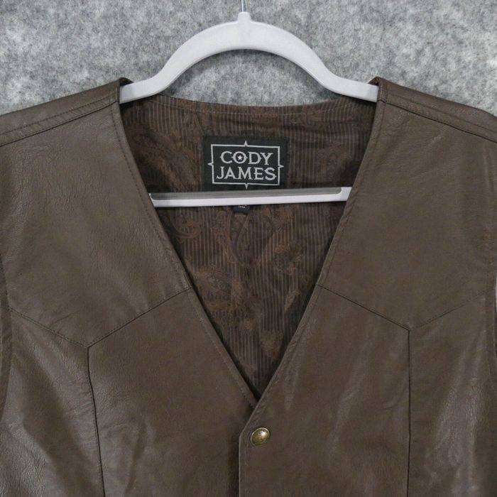 Cody James Cody James Vest Mens Extra Large Brown Faux Leather Snap Up Western | Grailed