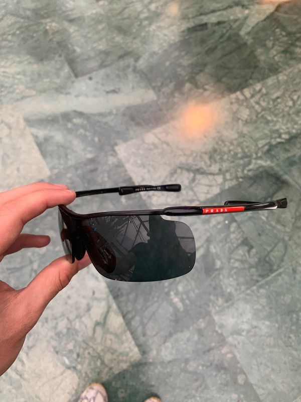 Prada × Vintage PRADA Sunglasses Wrap Shield Mask Sport Symbole Red Tab ...