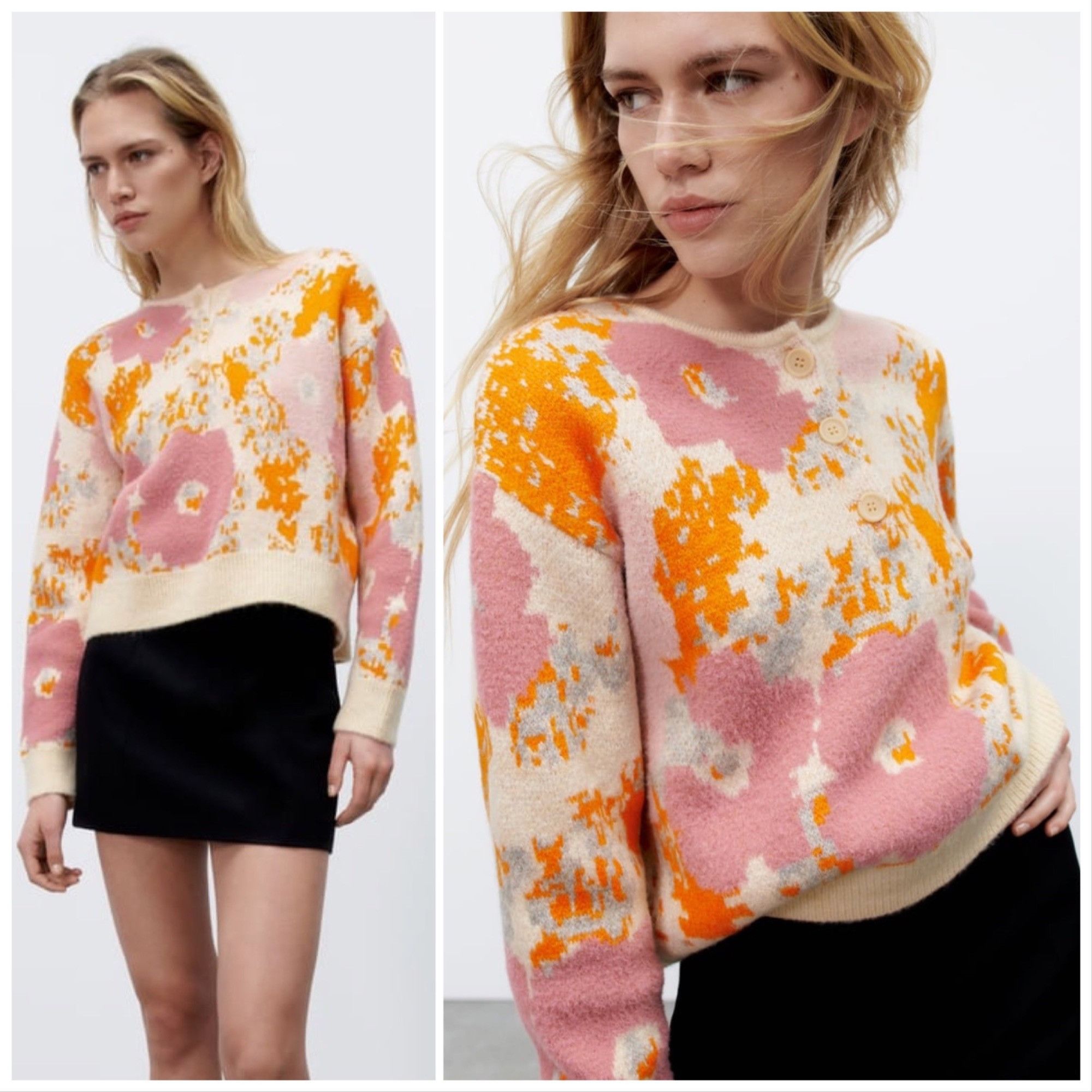 Zara Zara Floral Jacquard Intarsia Knit Oversized Sweater | Grailed