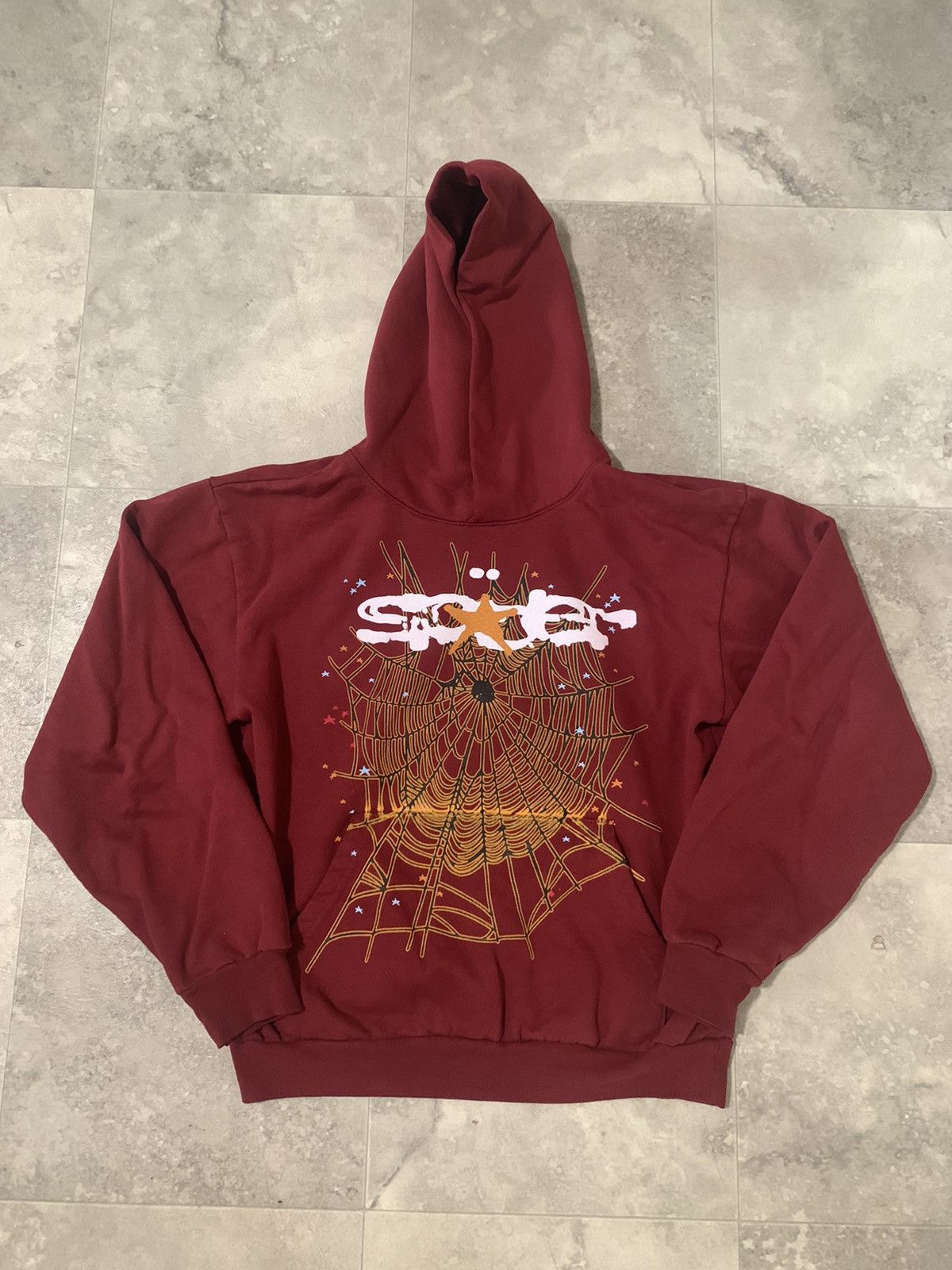Spider Worldwide Maroon Sp5der Logo Web Hoodie | Grailed