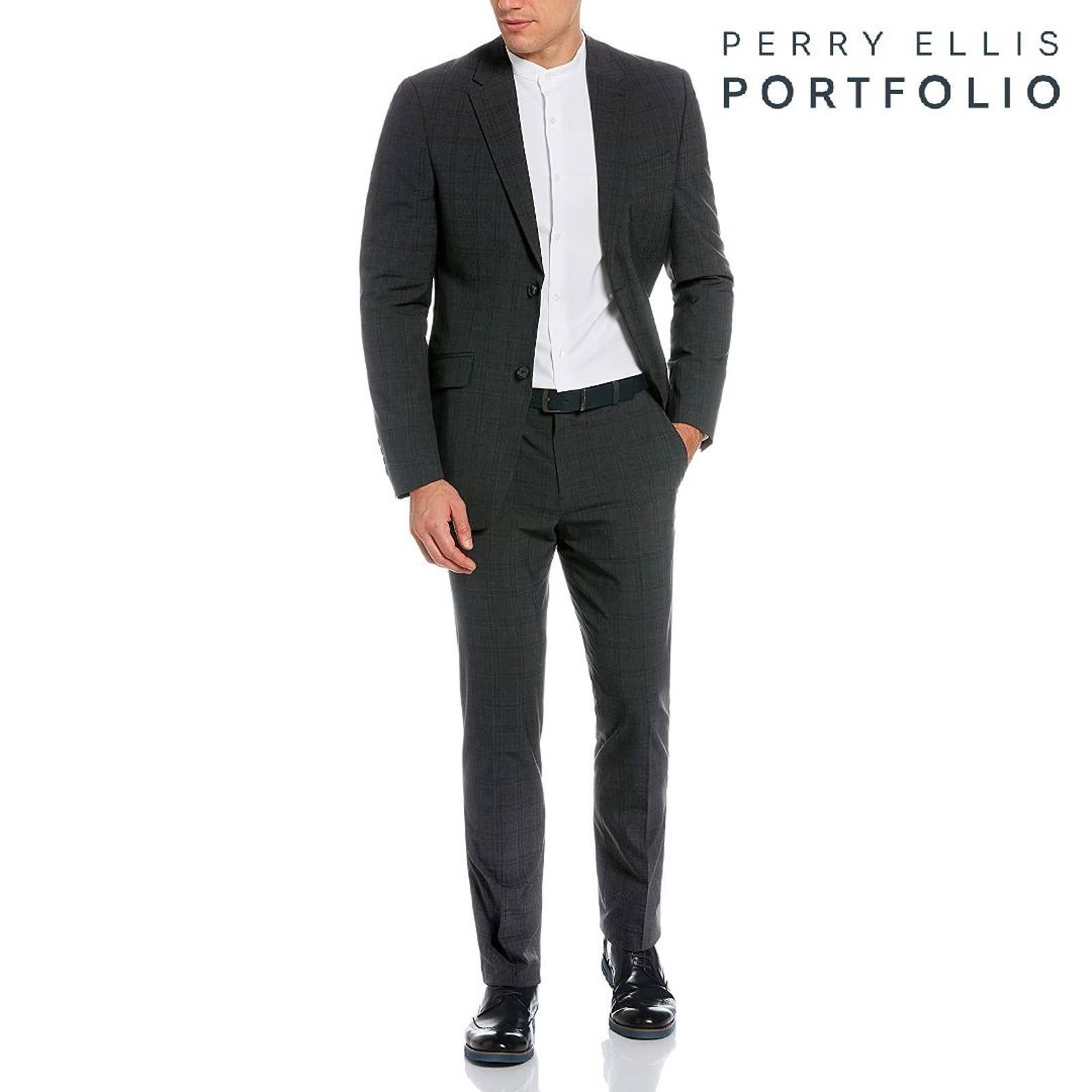 Perry Ellis Portfolio Perry Ellis Portfolio Men's Tonal Plaid 2 PC Wool ...