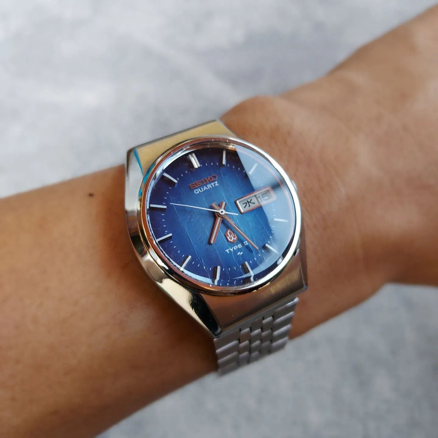 Seiko × Vintage × Watch 💥 Vintage 70s Seiko Type II Blue Tree Bark Dial ...