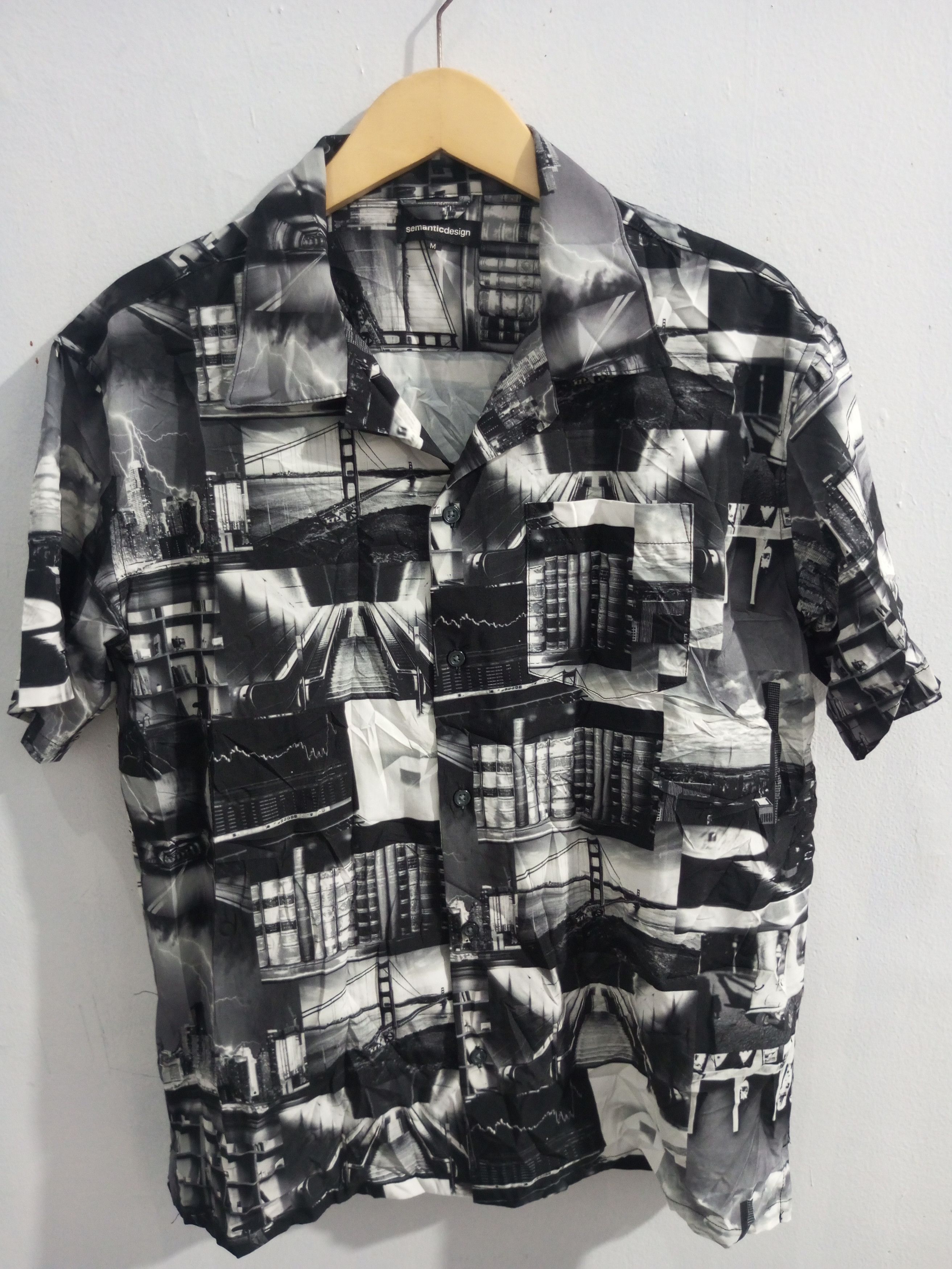 If Six Was Nine Vintage Semantic design open colar all over print shirt ...
