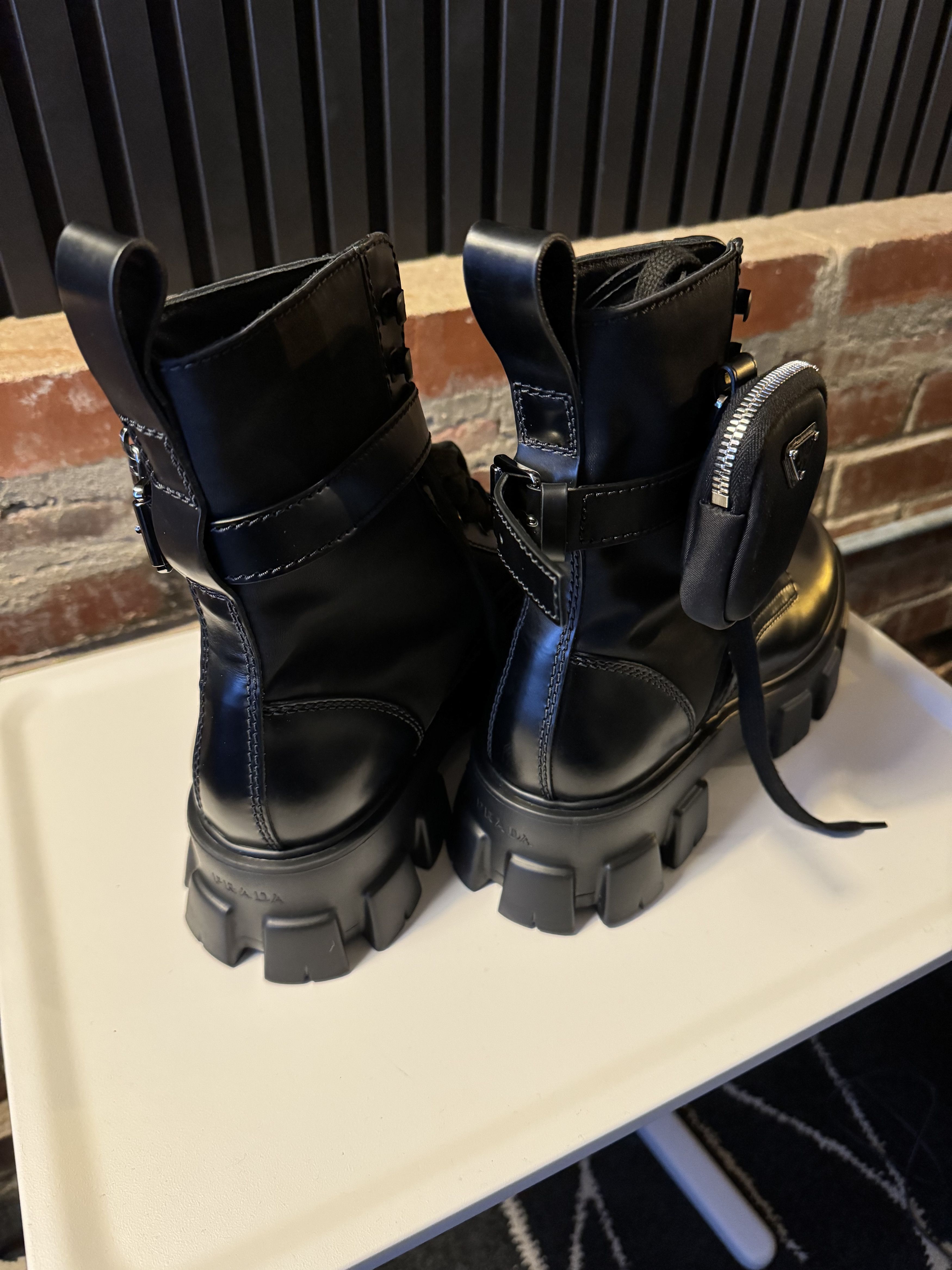Prada Monolith brushed leather and Re-Nylon boots with pouch Prada Monolith brushed leather and Re-Nylon boots with pouch
