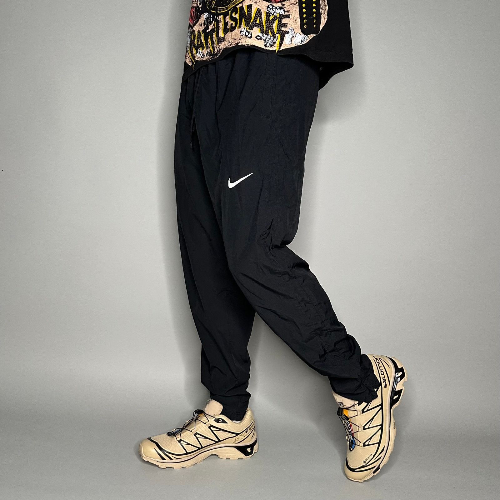 Nike Crazy Nike Track Pants Black Polyester Joggers White Swoosh | Grailed