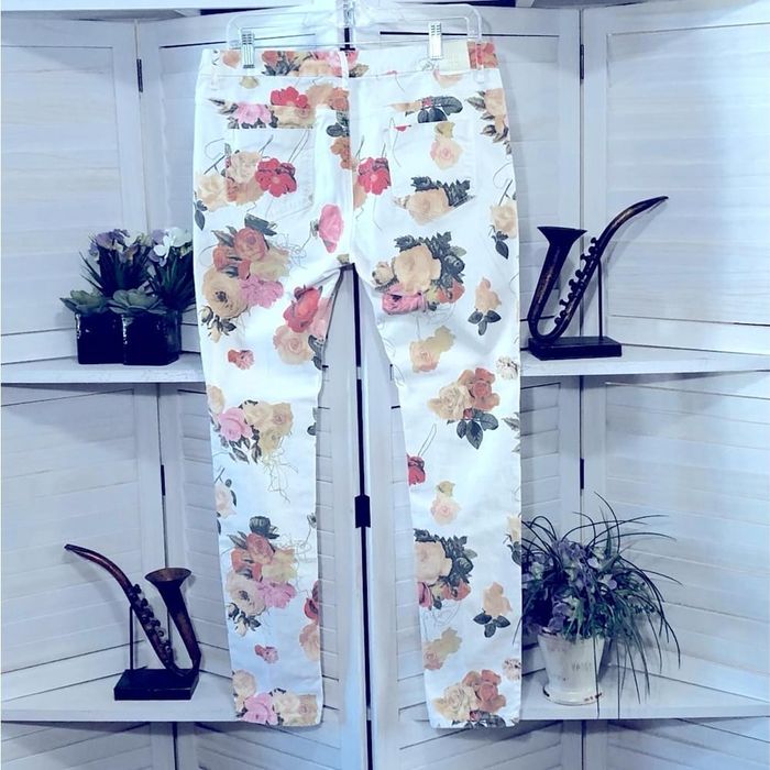 Vintage Y2K floral roses boho pink cream cotton spandex jeans 8 | Grailed