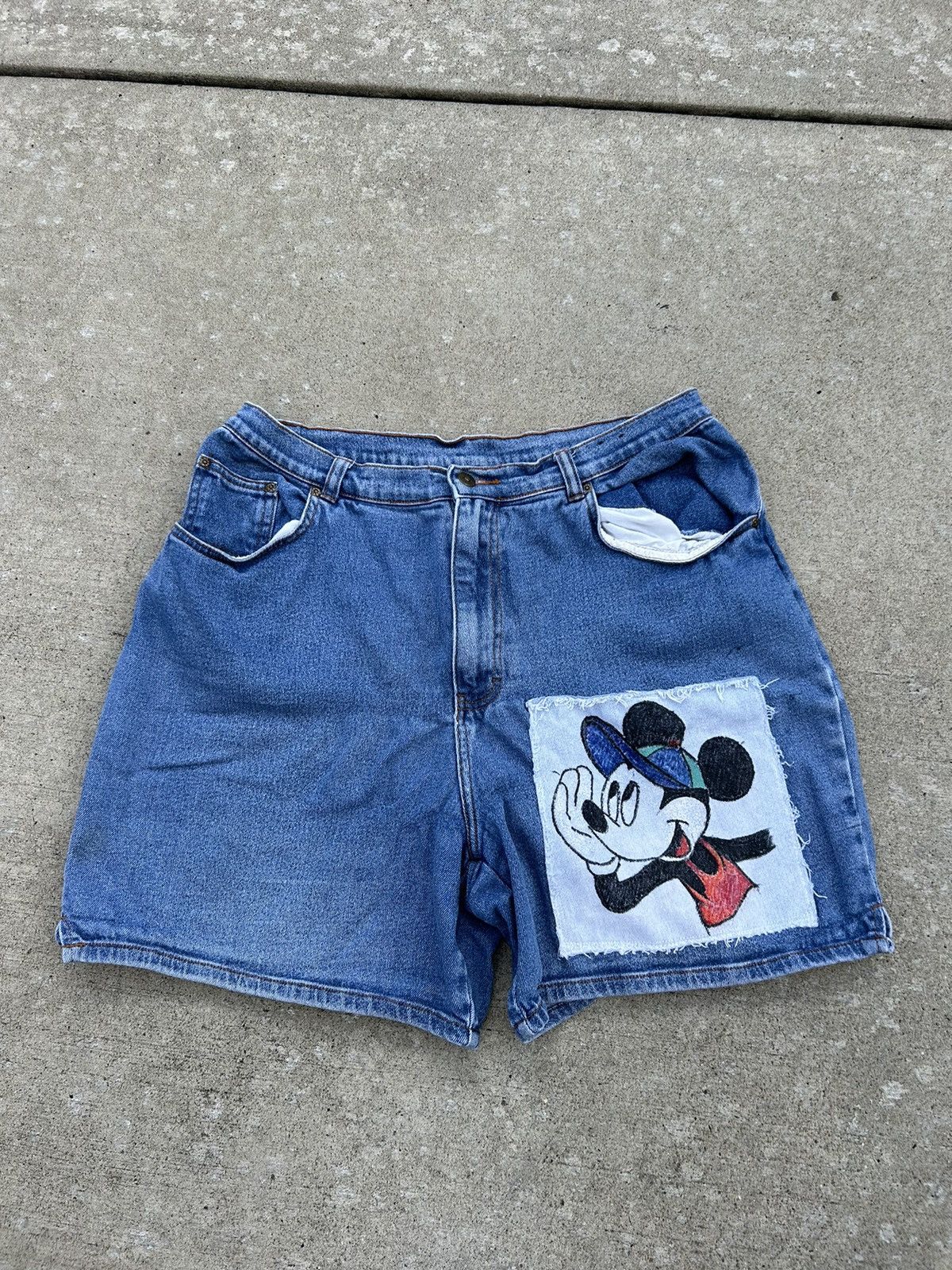 Streetwear Custom Mickey Mouse Jean Denim Shorts Jorts Blue Y2K | Grailed