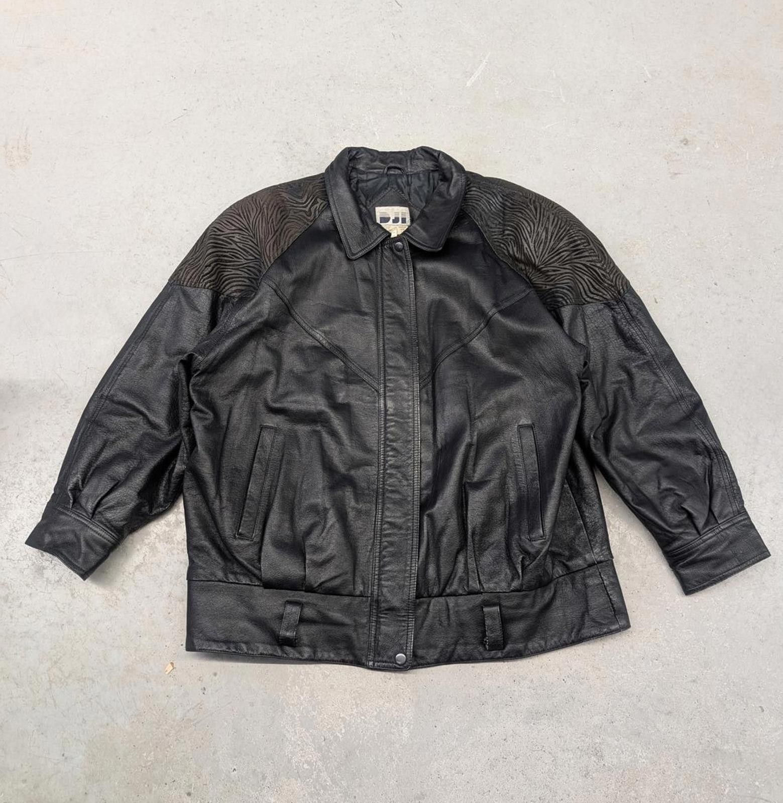 Vintage Vintage 80s DJI Black Leather Jacket w/ Jungle Pattern | Grailed