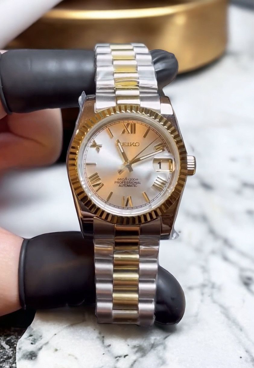 Japanese Brand × Seiko Seiko Mod Datejust White Roman Gold Steel ...