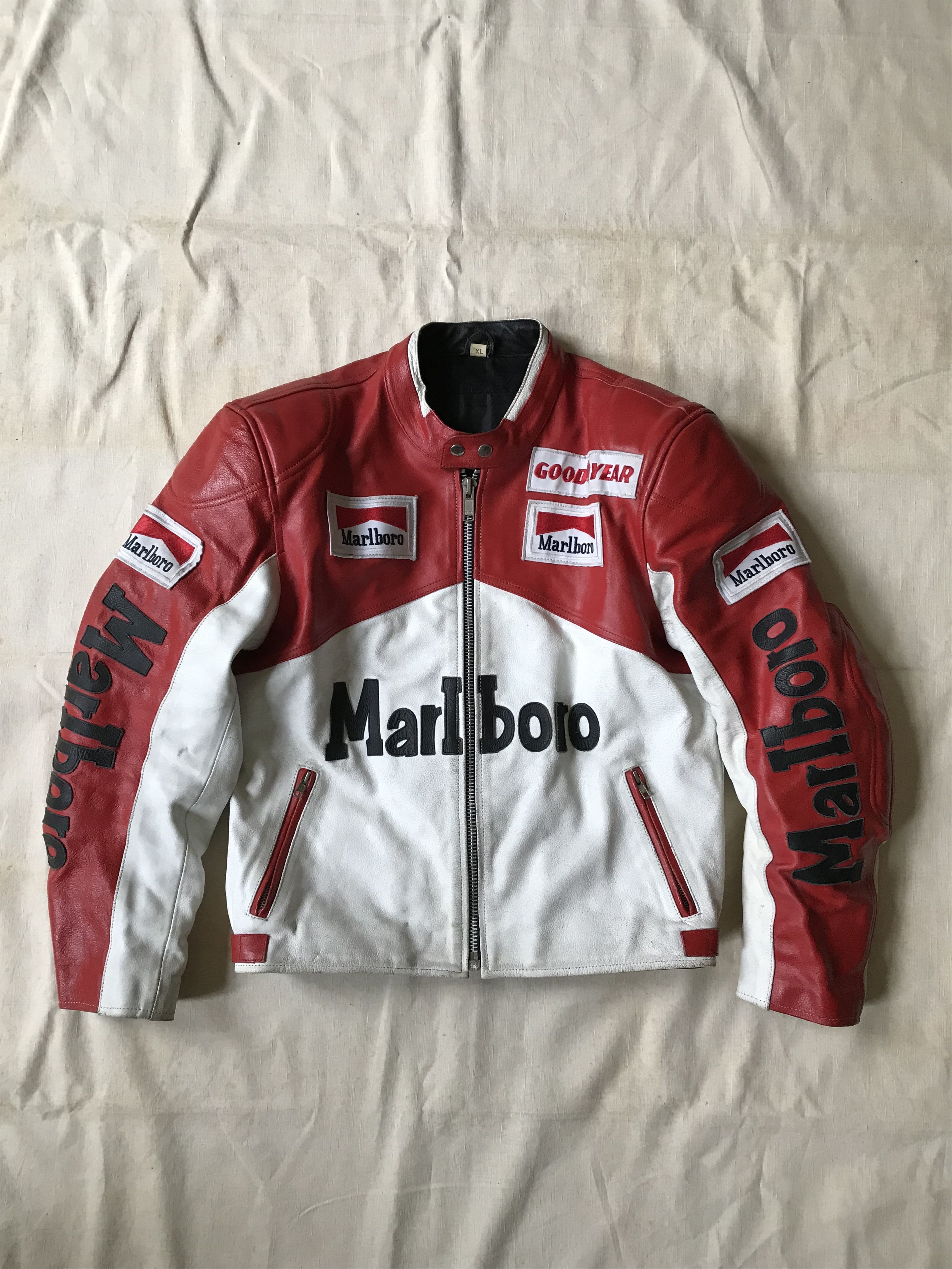 Vintage Vintage Classic Red & White Marlboro Racing Leather Jacket ...