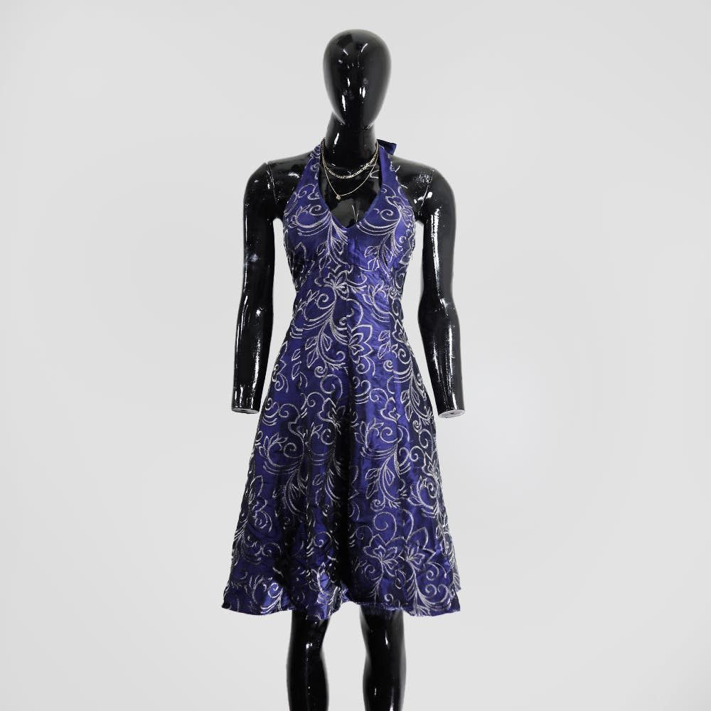 Debut Debut Royal Blue Silver Paisley Print Halter Dress | Grailed