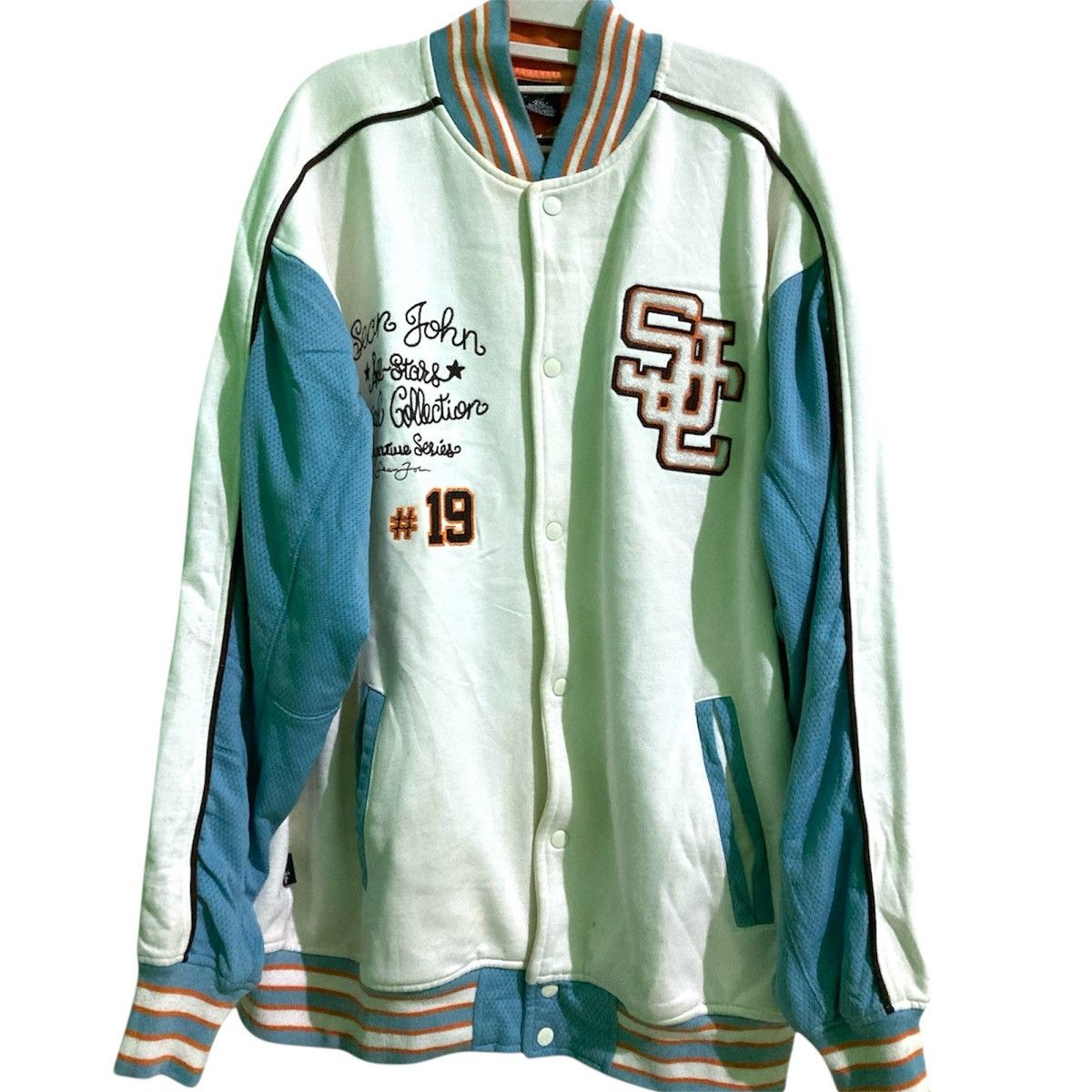 Streetwear × Vintage Sean John Jacket Varsity White & Blue All Stars ...