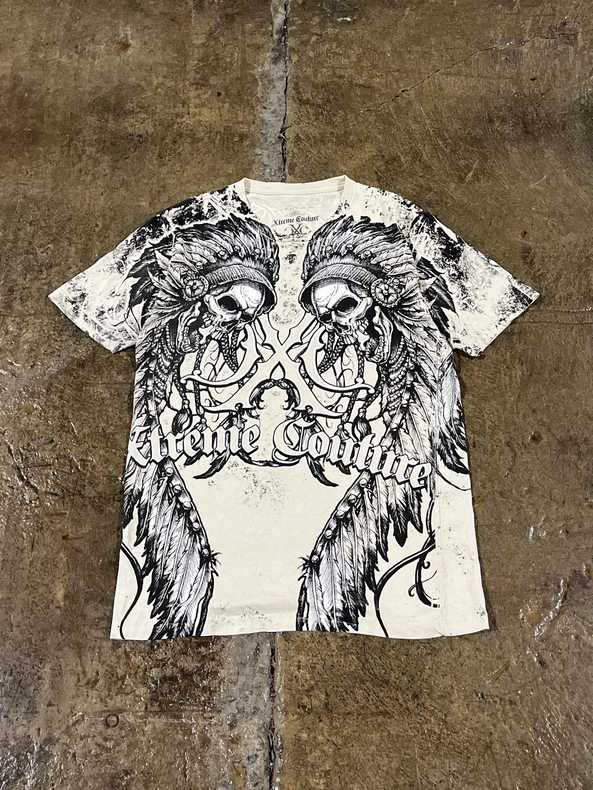 Vintage Crazy Y2K Affliction Style Skull Grunge Goth Skater Tee | Grailed