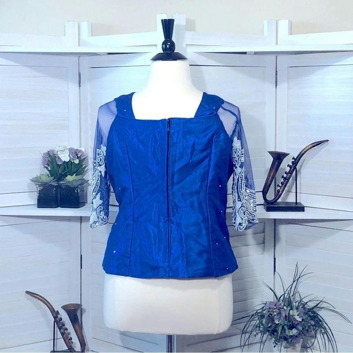 Vintage Vintage Beaded Silver Rhinestones Blue Lace Top Xl Grailed
