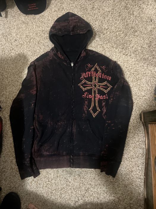 Affliction Affliction cross skull zip up | Grailed