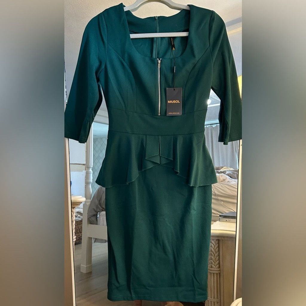 Other NEW Miusol Square Neck Ruffle Slim Career Pencil Dress S | Grailed