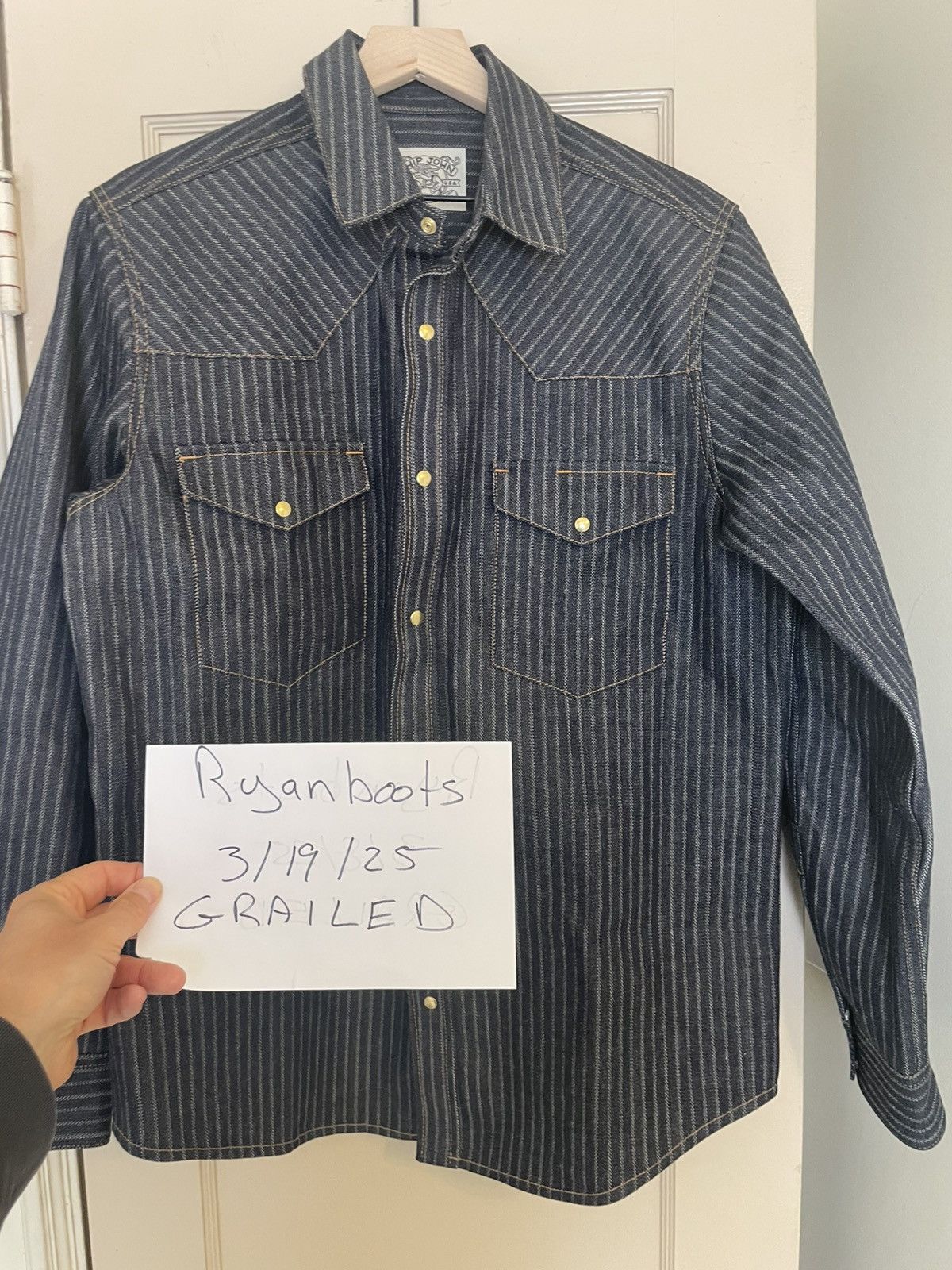 Ship John Townes Western Shirt - Indigo Striped Selvedge Denim XL | Grailed