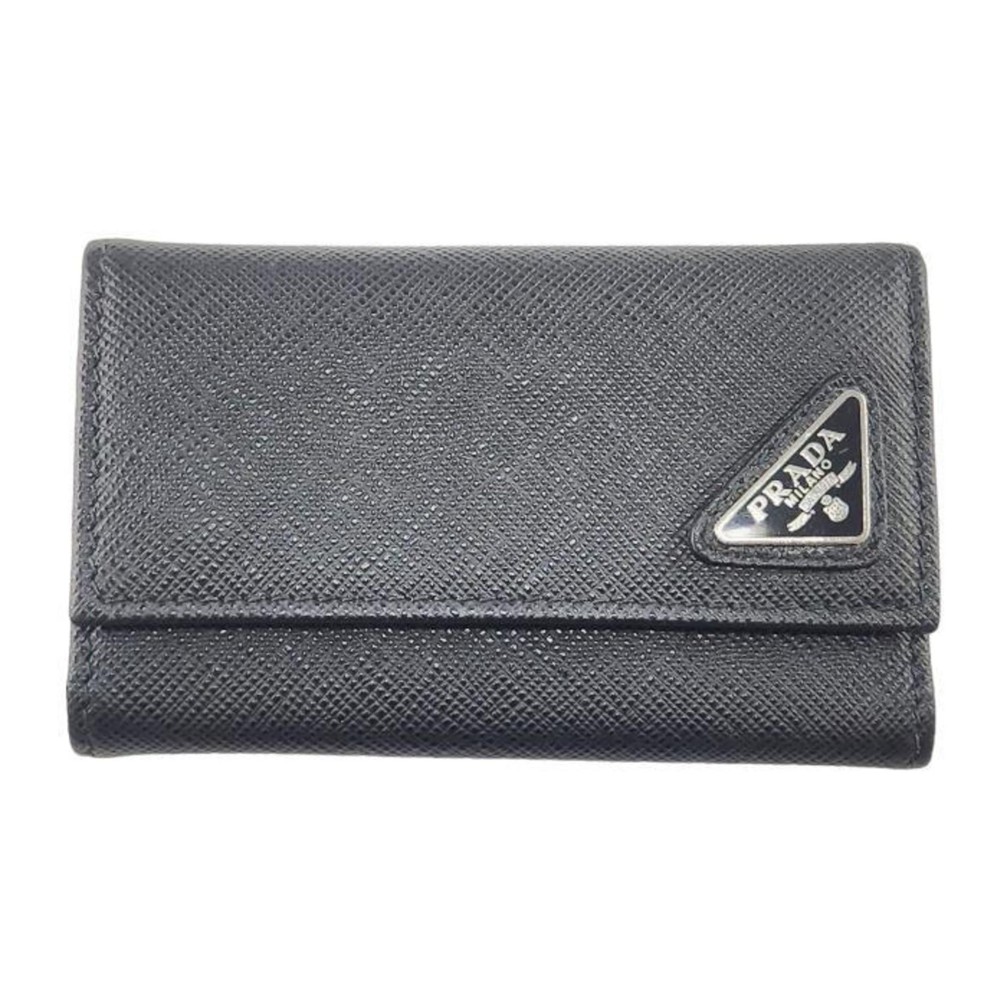 Prada Prada Saffiano 6 Lotus Key Case 2PG222 Black Triangular Plate ...