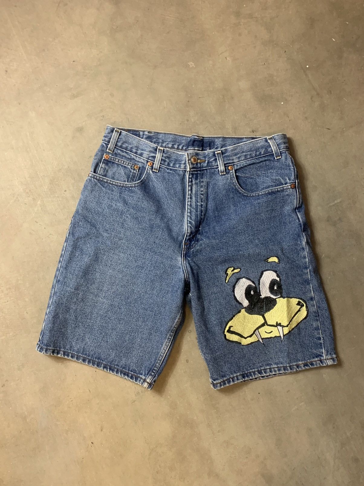 Custom × Lee × Vintage Worn Embroidered Bear Baggy Jorts | Grailed