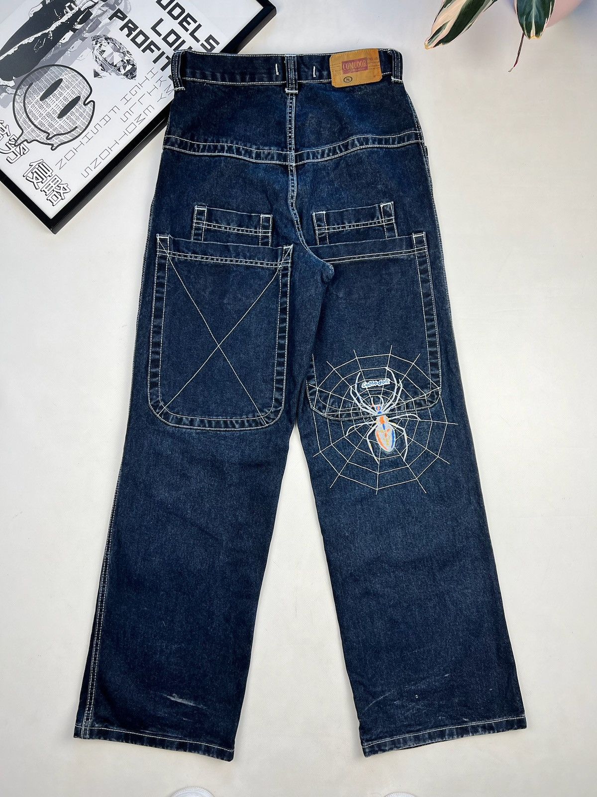Japanese Brand Opium embroidered spider web jeans double knee pants ...