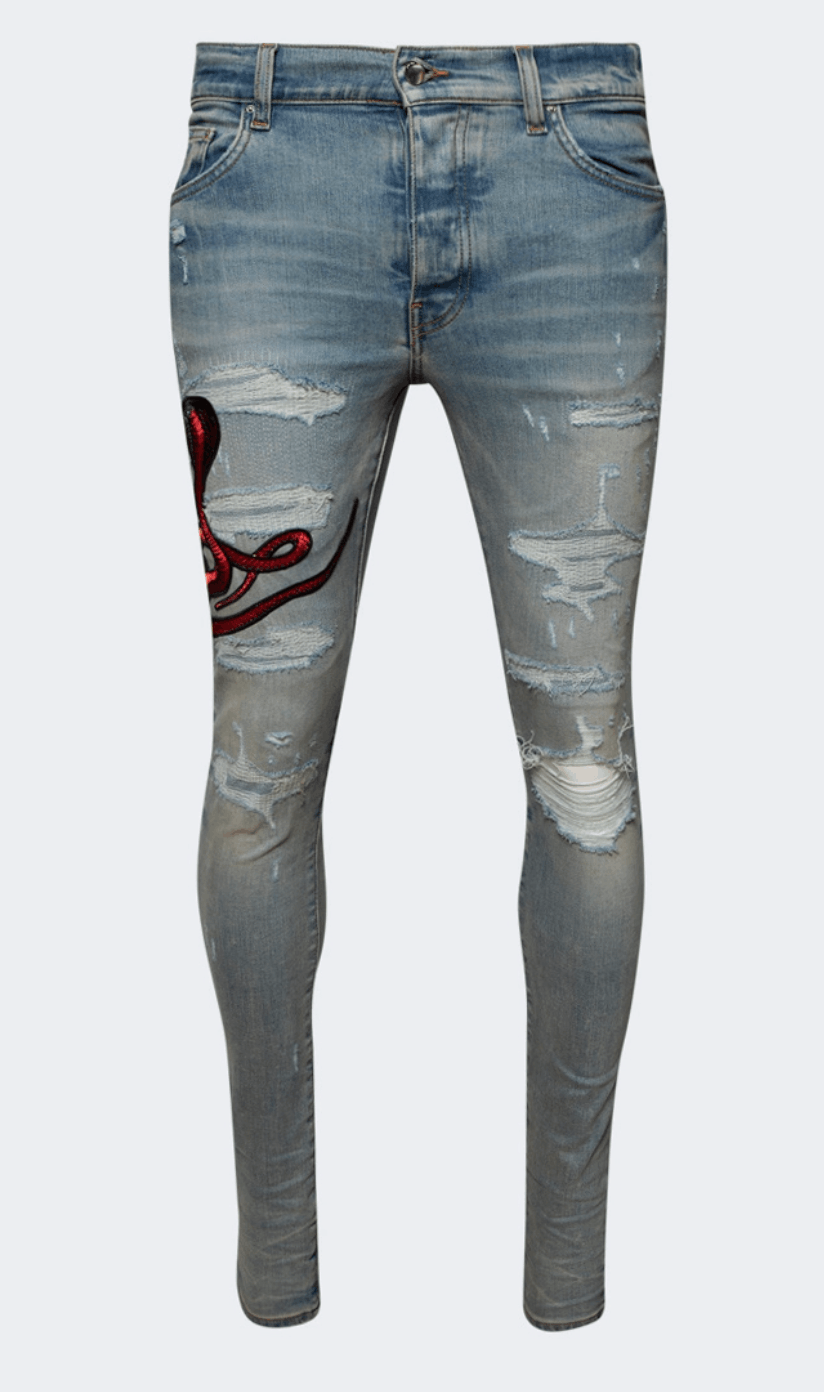 Amiri Amiri Red Snake Archival Jeans Clay Indigo | Grailed