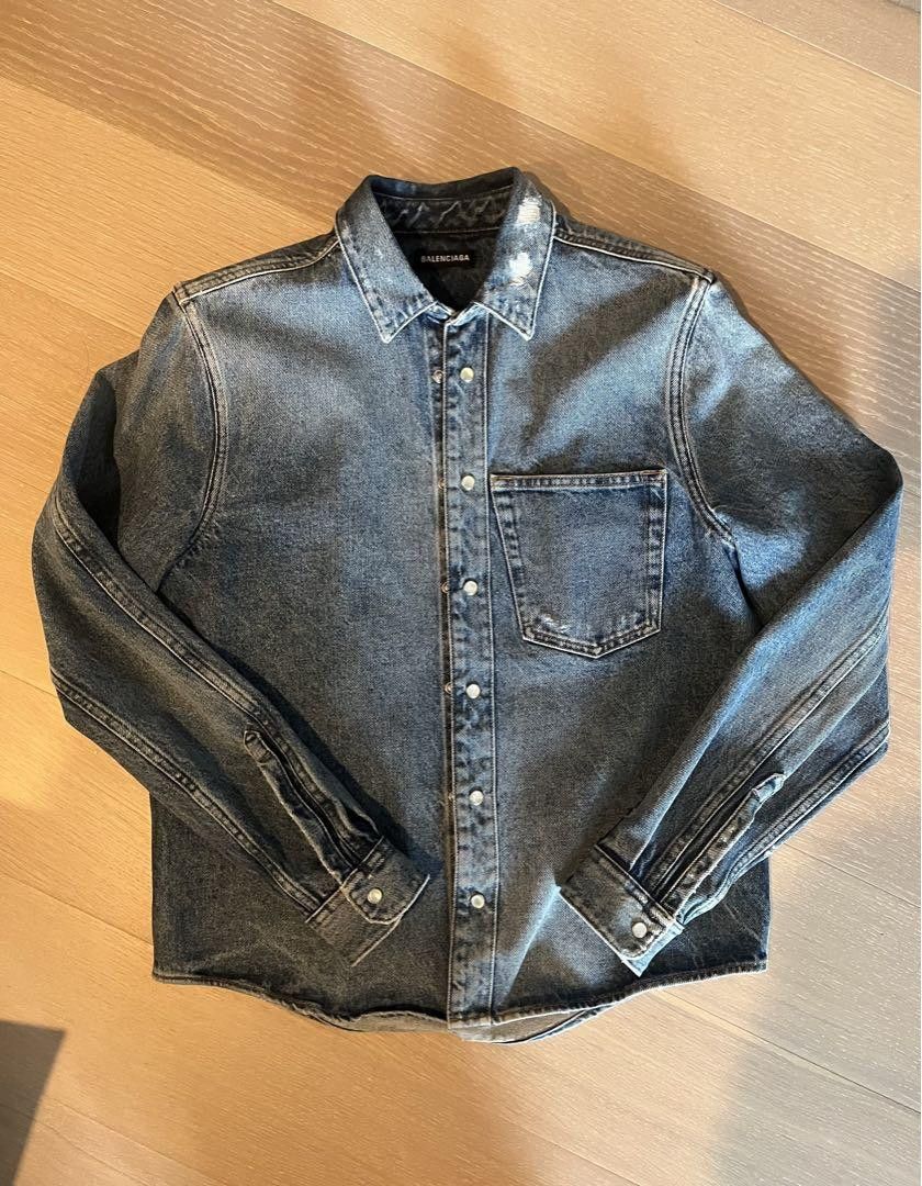 Balenciaga Men’s Rose Embroidered Shrunken Denim Shirt Jacket with ...