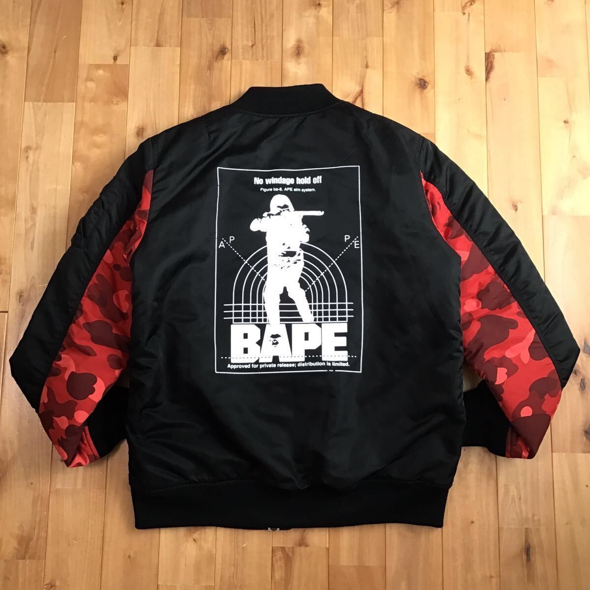 Bape BAPE HUNTING logo MA-1 bomber jacket black × red camo APE | Grailed