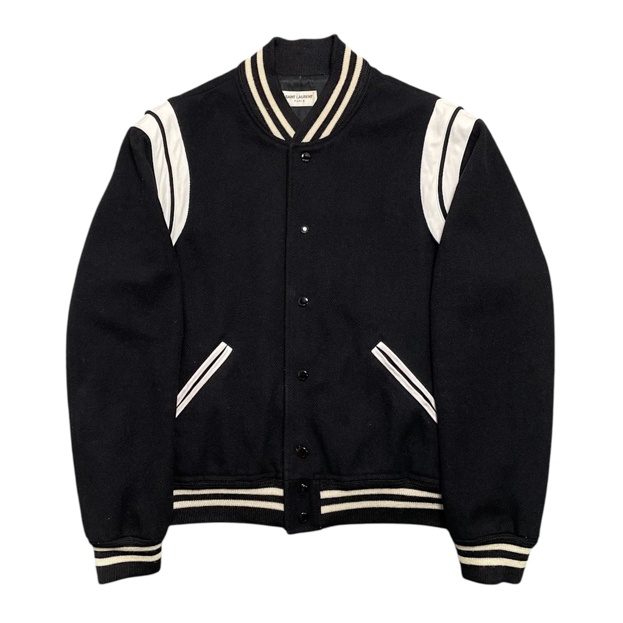 Yves Saint Laurent Teddy Varsity Jacket Black White | Grailed