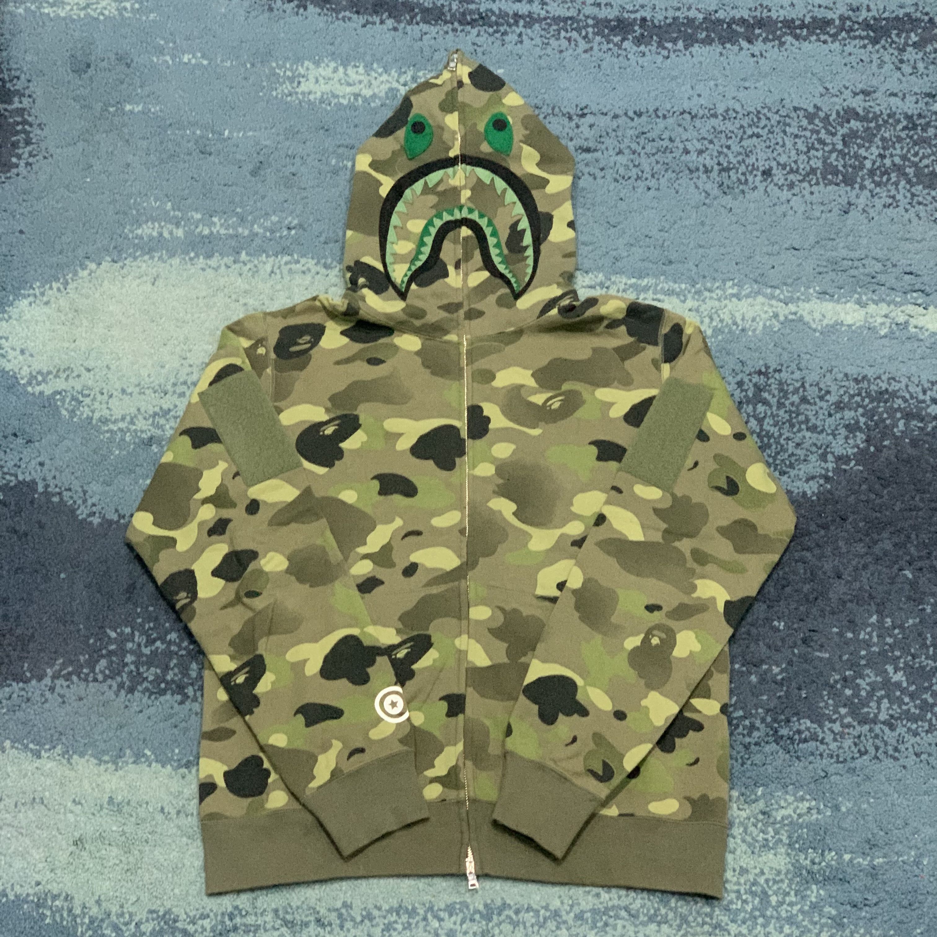 Bape Bape Velcro Shark Fullzip Hoodie | Grailed