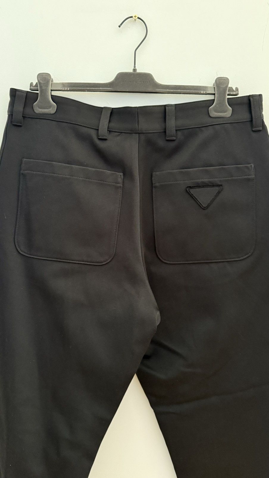 Prada Prada - Black Silk & Cotton Logo Plaque Pants | Grailed