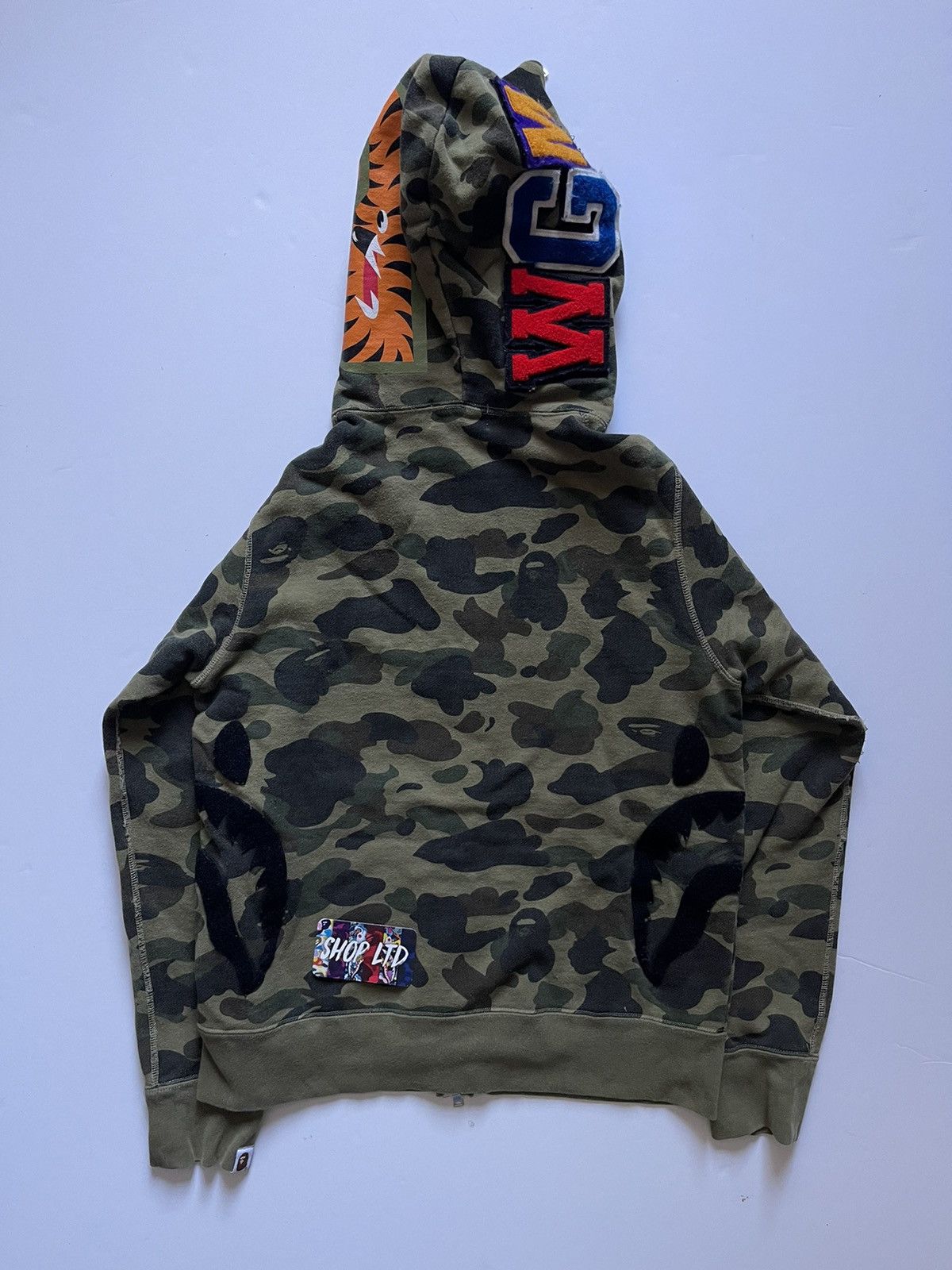 Bape A Bathing Ape Green Camo Velcro Shark Hoodie | Grailed