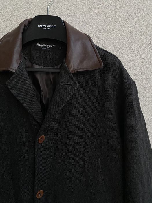 Vintage 90s Wool YSL Coat YSL Jacket Leather | Grailed