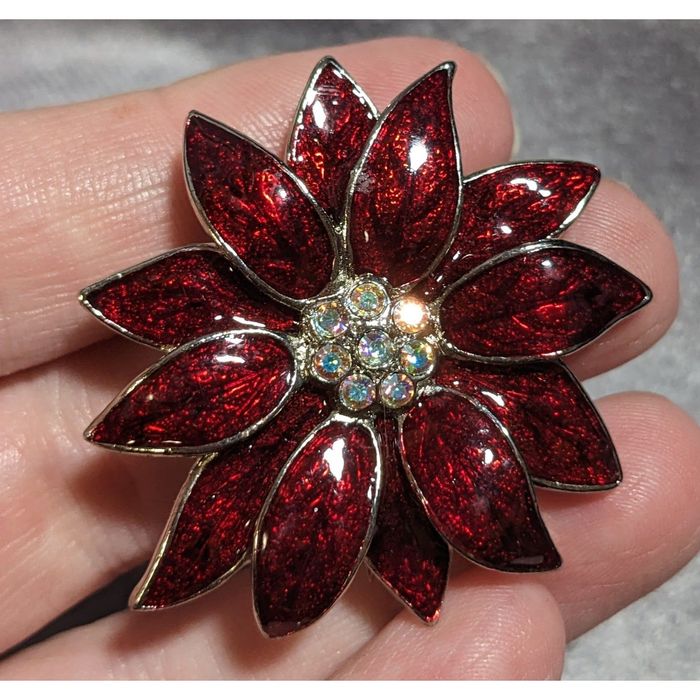 Other Vintage Sparkly Enamel Poinsettia Brooch | Grailed