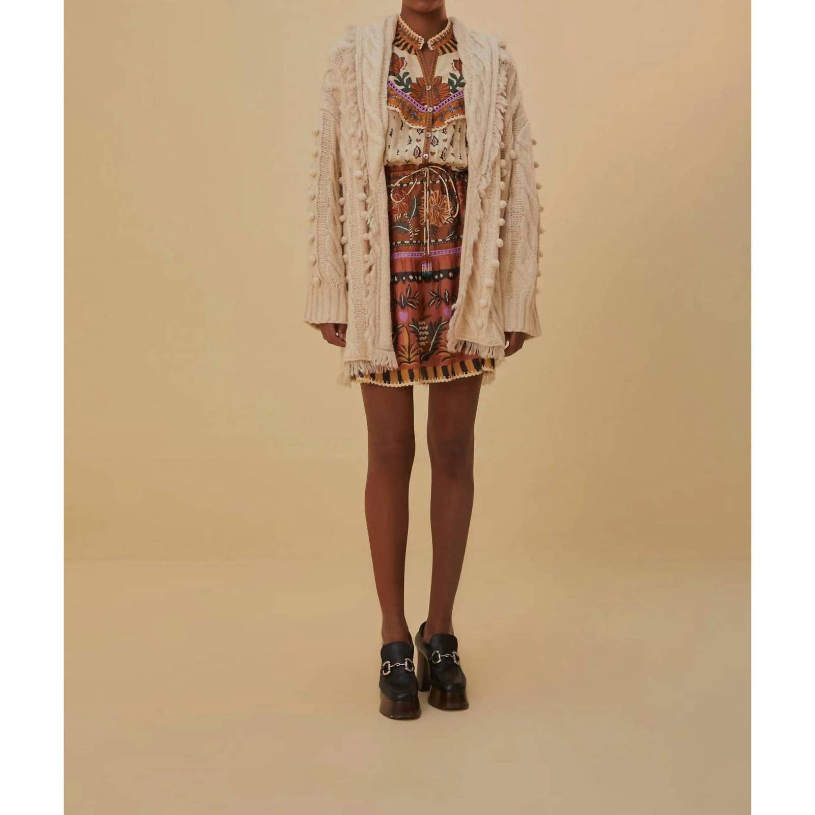 Farm Rio Braided Knit Cardigan In Khaki | Grailed