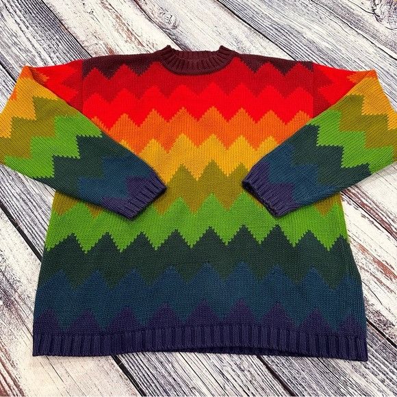 Vintage Vintage Rainbow Chevron Knit Oversized Sweater | KIKIT Mauri ...