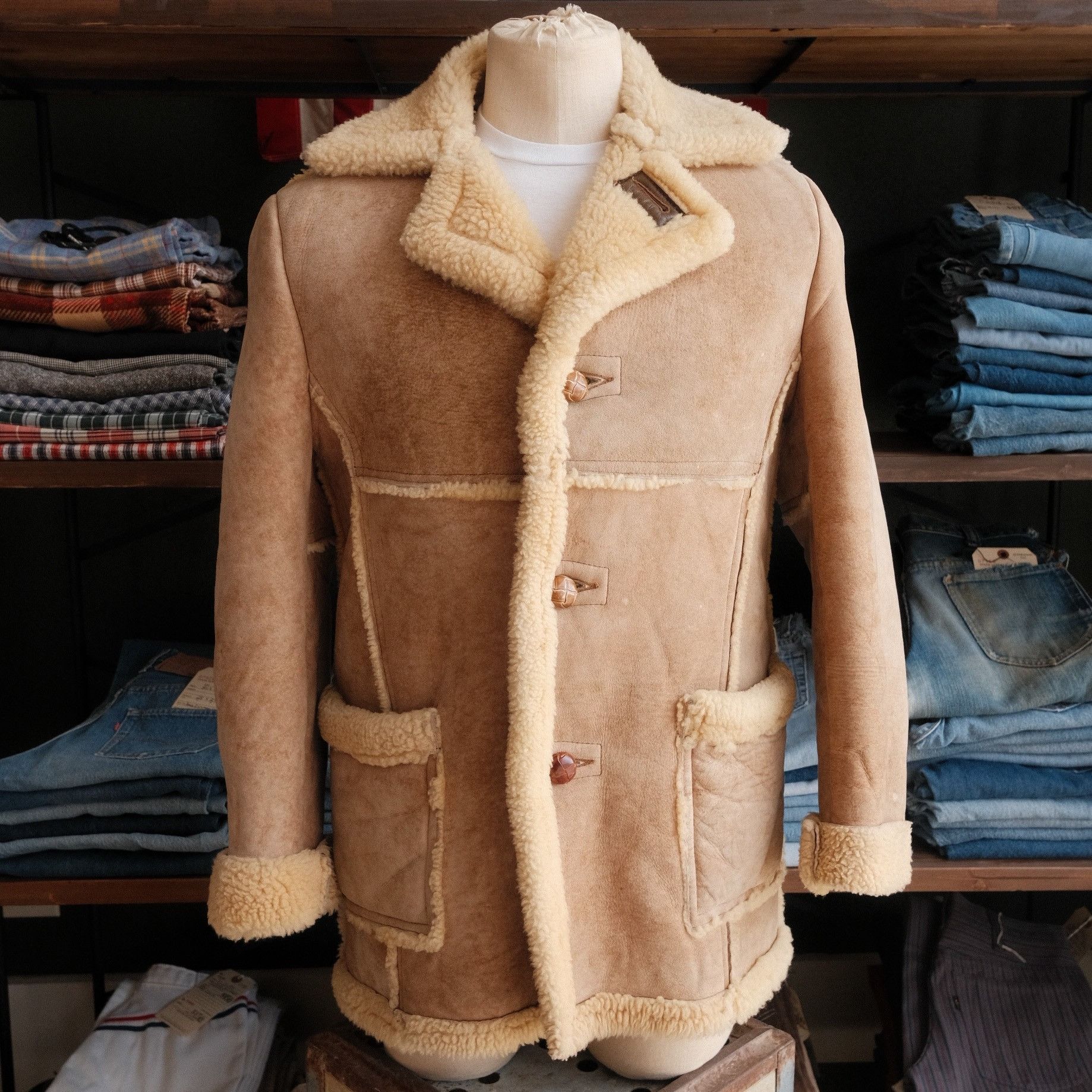 Schott × Vintage 70s Schott Sheepskin Suede Shearling Coat Size M | Grailed