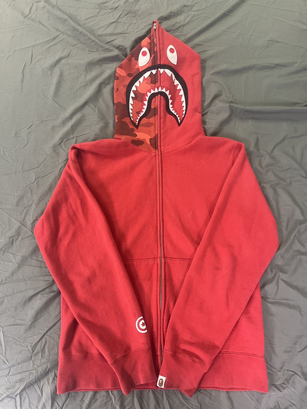 Bape Red BAPE Camo Shark Full Zip Hoodie | Grailed